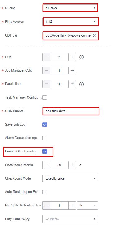 using a flink job of dli to synchronize kafka data to a gaussdb dws