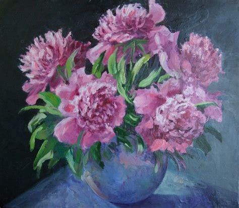 Купити картину «Піони у вазі з квітами олійними фарбами на полотні в стилі імпресіонізм