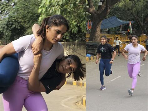 Wrestlers Protest Wrestlers Vinesh Phogat And Sangita Phogat During A