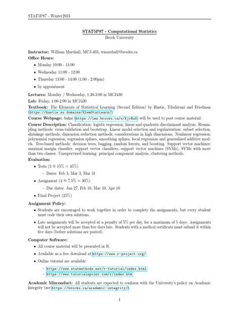 Stat5p87 Course Outline Pdf Support Vector Machine Regression Analysis