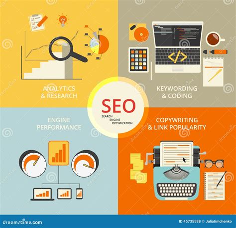 Infographic Flat Concept Illustration Of Seo Stock Vector