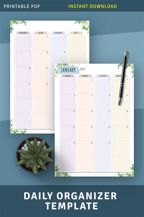 Daily Organizer Template Daily Planner Pdf Printable Daily Schedule