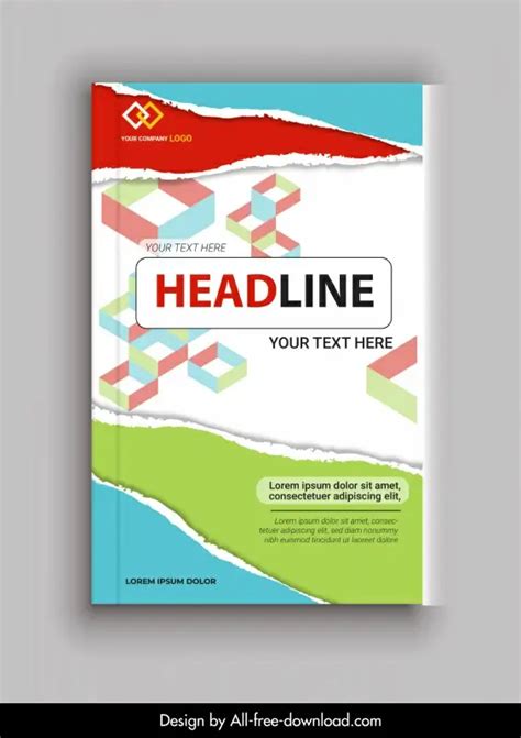 Book Cover Template Modern 3d Geometry Shapes Teared Paper Decor