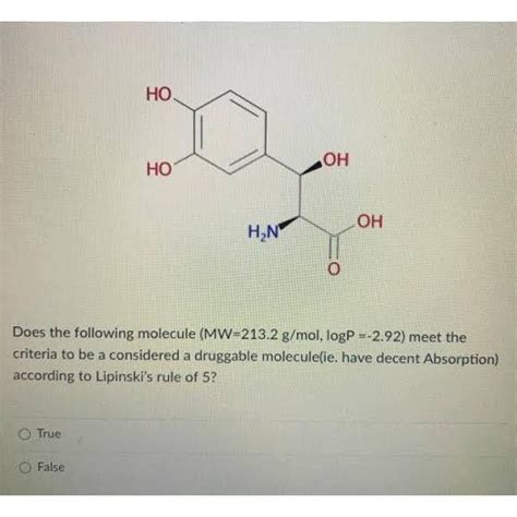 Solved Does The Following Molecule Mw2132gmollogp 292