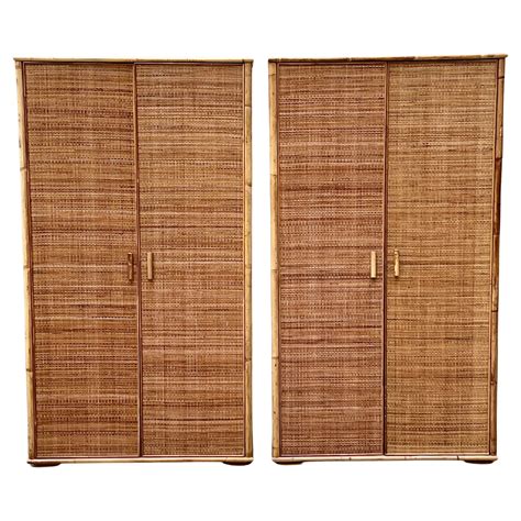 Bamboo Rattan And Brass Wardrobe By Dal Vera Italy 1970s For Sale At