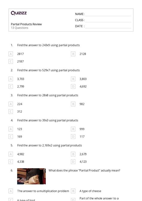 50 Multiplication And Partial Products Worksheets For 4th Grade On Quizizz Free And Printable