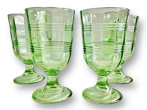 Vintage Green Optic Style Water Goblets Martha Stewart Depression Glass