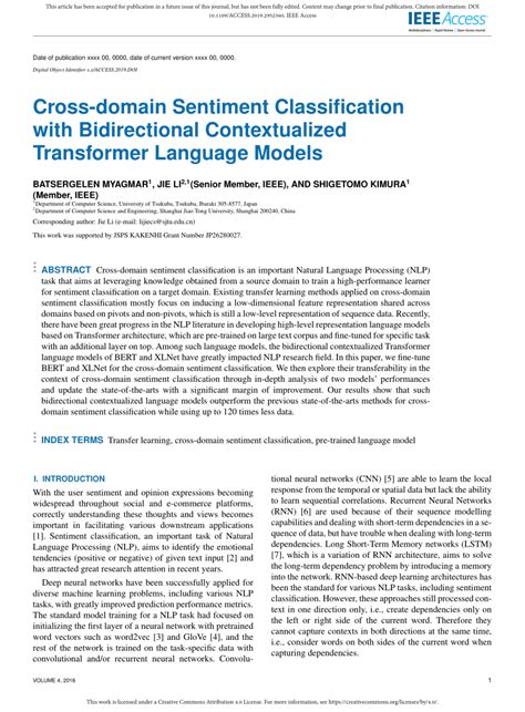 Pdf Cross Domain Sentiment Classification With Bidirectional