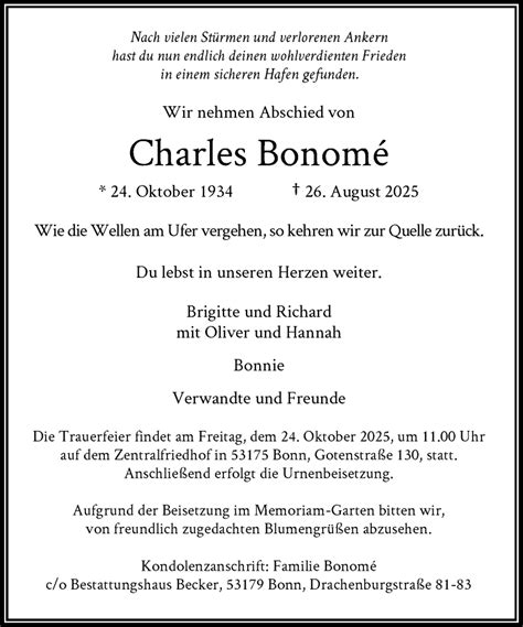 Traueranzeigen Von Charles Bonomé Gatrauerde