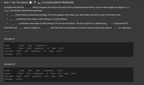 Solved Part 1 Sin Tax Syntax 10 Points NEW PROBLEM Chegg Com