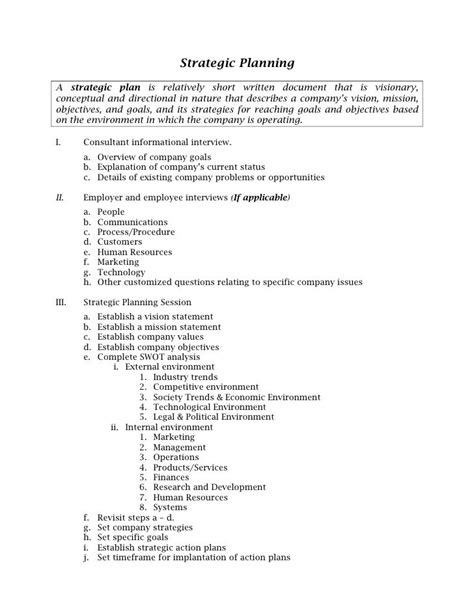 Strategic Plan Outline Template Best Template Ideas