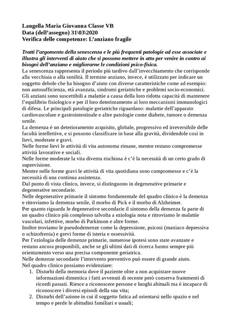 Anziano Fragile Cultura Medica Docsity