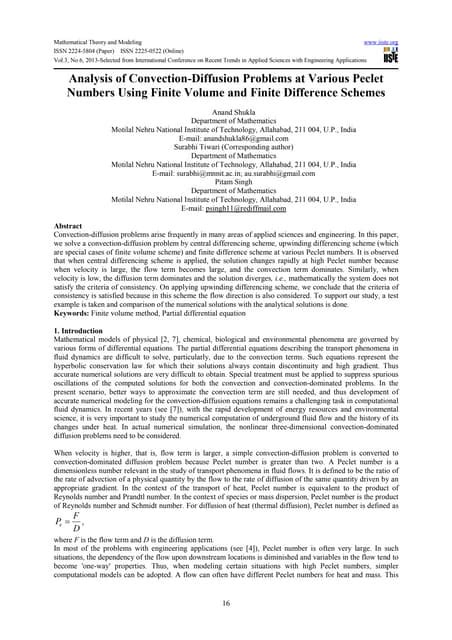 Analysis Of Convection Diffusion Problems At Various Peclet Numbers