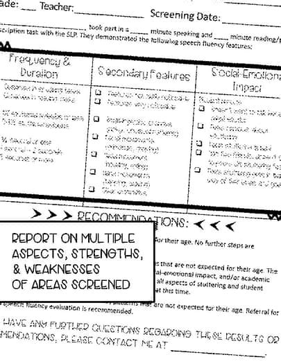 Speech Language And Speech Fluency Screening Results Forms By Jeni Leigh Slp