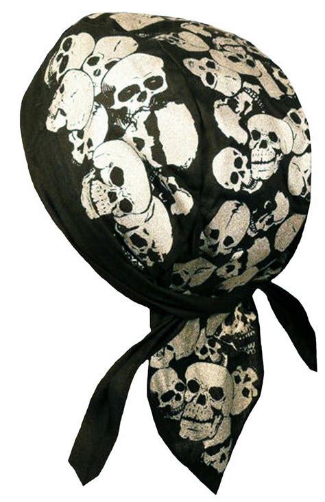 Skull Doo Rag Motorcycle Cap Skeleton Heads Silver And Black Skulls Bi