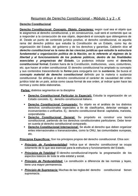 Derecho Constitucional Módulo 1 Y 2 Resumen K Resumen De Derecho