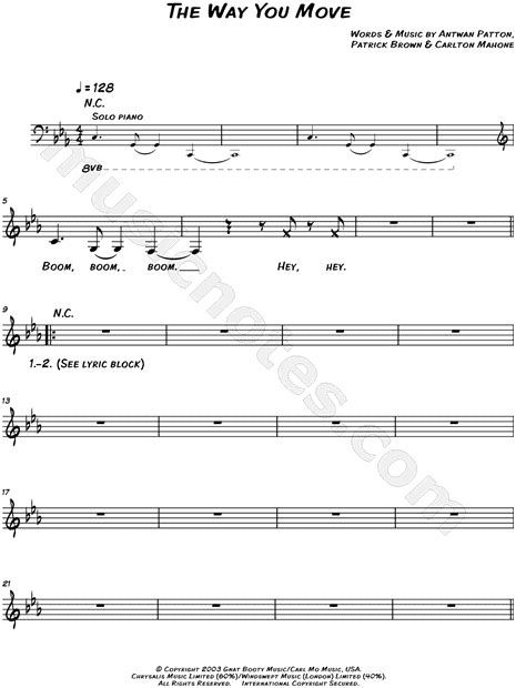 Outkast The Way You Move Sheet Music Leadsheet In C Minor