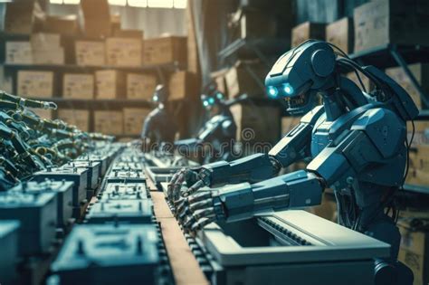 The Logistics Future Robot Working In The Box Warehouse With Ai Generated Stock Illustration