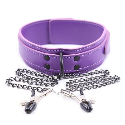 Bdsm Leather Slave Collar With Nipple Clamps Neck Slave Collar Bondage