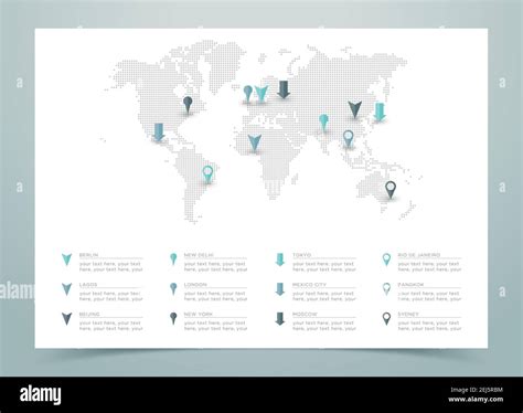 World Map Dotted Vector With Markers Stock Vector Image And Art Alamy