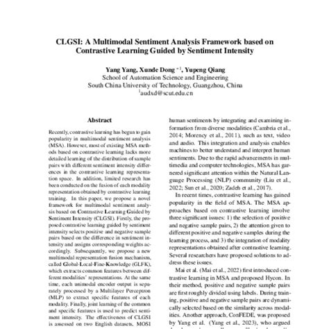 Clgsi A Multimodal Sentiment Analysis Framework Based On Contrastive