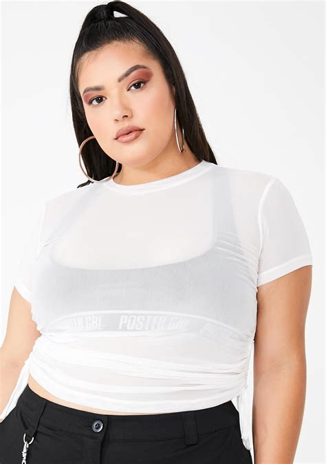 Plus Size Poster Grl Mesh Cinch Tee White Dolls Kill