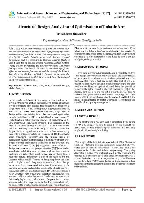 Pdf Structural Design Analysis And Optimisation Of Robotic Arm