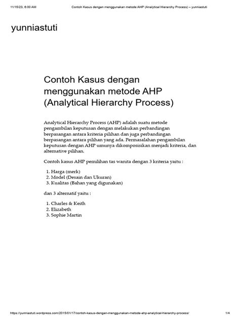 Contoh Kasus Dengan Menggunakan Metode Ahp Analytical Hierarchy