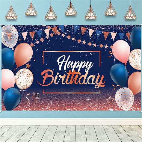 Buy Navy Blue Happy Birthday Decorations Backdrop Glitter Birthday