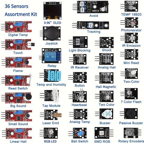 36pcs Sensors Assortment Kit With 4pin 096 Oled Screen Sensor