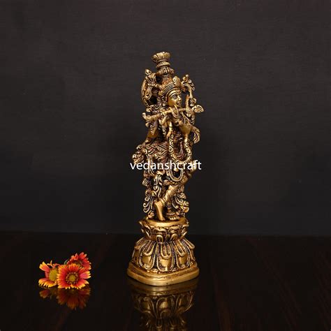 Brass Lord Krishna With Base Idolstatue 14 Inch Vedansh Craft