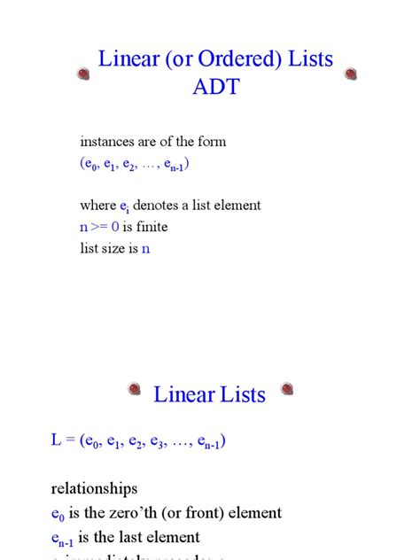 Linear Or Ordered Lists Adt Instances Are Of The Form Download