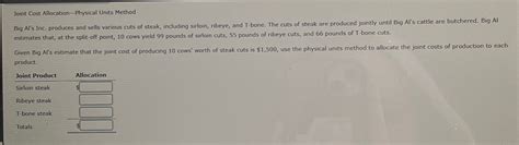 solved joint cost allocation physical units method estimates