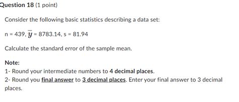 Solved Consider The Following Basic Statistics Describing A Chegg