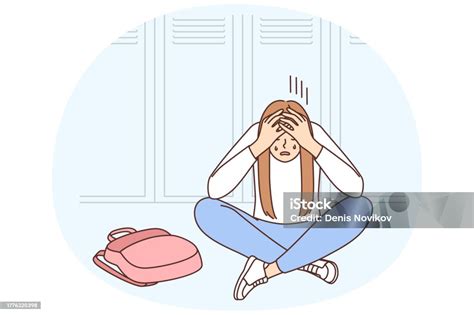 불행한 소녀 울음 학교에서 괴롭힘으로 고통받습니다 감정에 대한 스톡 벡터 아트 및 기타 이미지 감정 개념 개념과 주제 Istock