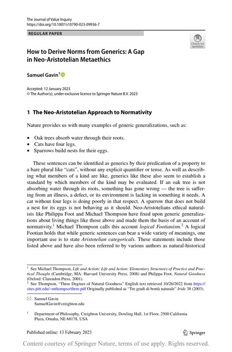 How To Derive Norms From Generics A Gap In Neo Aristotelian Metaethics