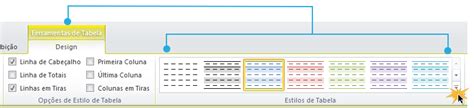 microsoft excel 2010 como alterar o estilo e as opções da tabela