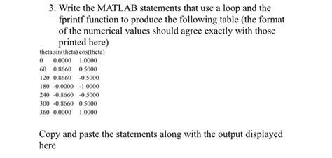 Solved 3 Write The Matlab Statements That Use A Loop And