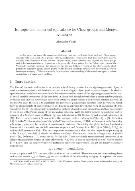 Pdf Isotropic And Numerical Equivalence For Chow Groups And Morava K Theories