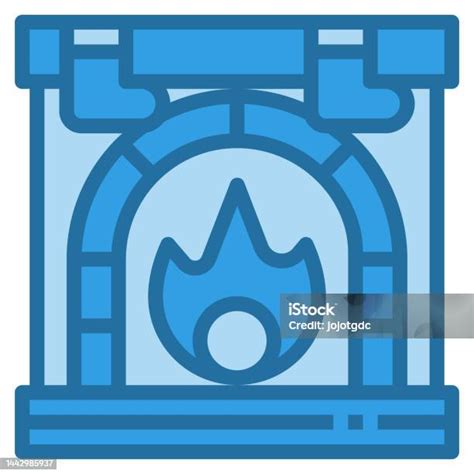 벽난로 아이콘 라인 블루 색상입니다 0명에 대한 스톡 벡터 아트 및 기타 이미지 0명 거실 겨울 Istock