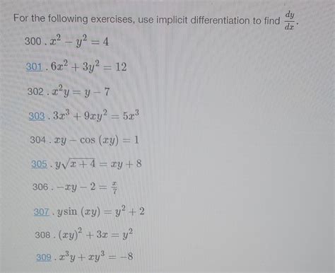 Solved Dy For The Following Exercises Use Implicit