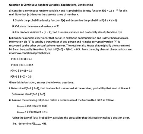 Solved Question 3 Continuous Random Variables