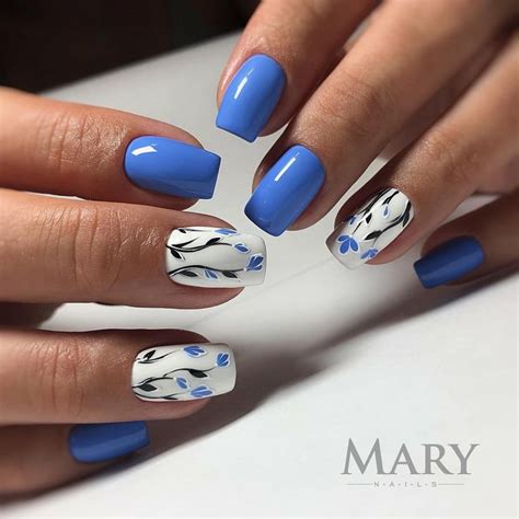 Géllak Kék köröm Гельлак Синий маникюр Цветы на ногтях #nail #nails # ...