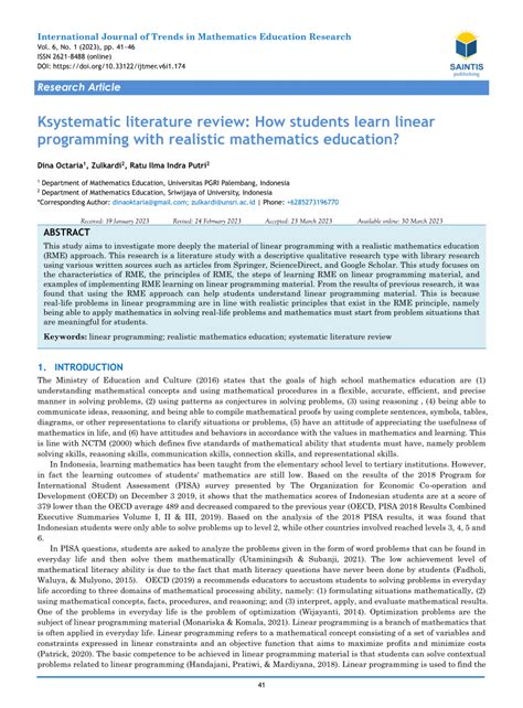 PDF Systematic Literature Review How Students Learn Linear
