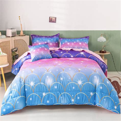 Free Shipping Perfemet 6pcs Teal Pink Mermaid Scale Comforter Sets