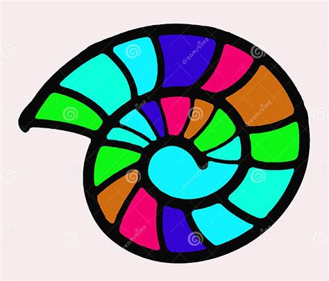 Abstract And Contemporary Digital Art Coloured Ammonite Fossil Design