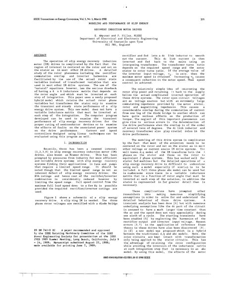 Pdf Modeling And Performance Of Slip Energy Recovery Induction Motor Drives