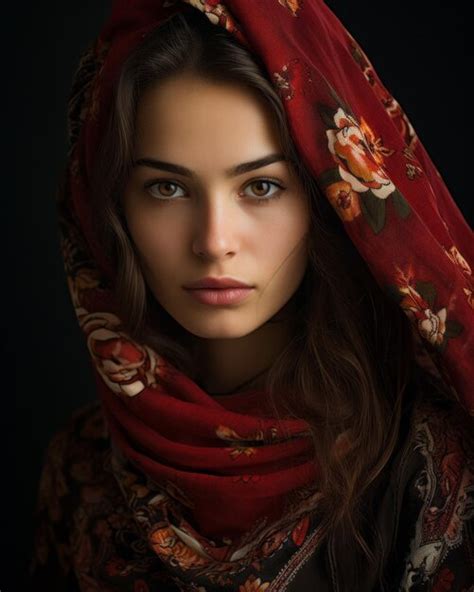Una Mujer Hermosa Con Un Chal Rojo Sobre Un Fondo Negro Vector Premium