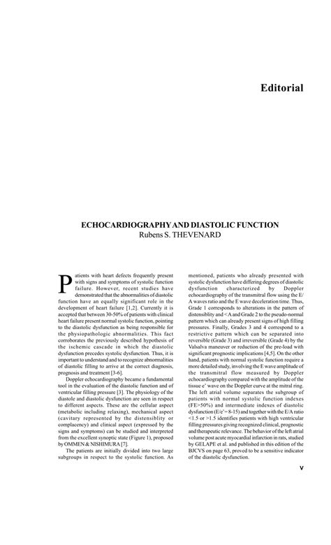 Pdf Echocardiography And Diastolic Function
