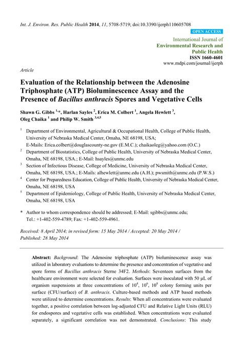Pdf Evaluation Of The Relationship Between The Adenosine Triphosphate